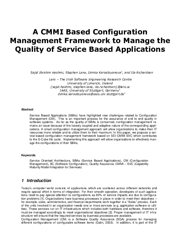 Pdf A Cmmi Based Configuration Management Framework To Manage The Quality Of Service Based