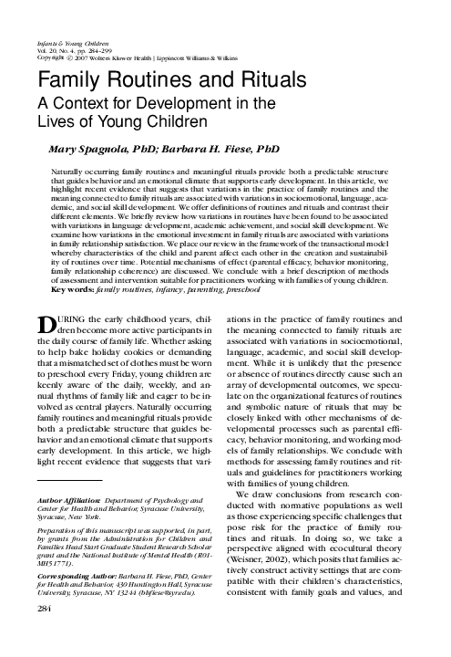 (PDF) Family Routines and Rituals A Context for Development in the ...