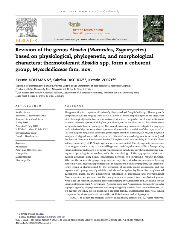 (PDF) Revision of the genus Absidia (Mucorales, Zygomycetes) based on ...
