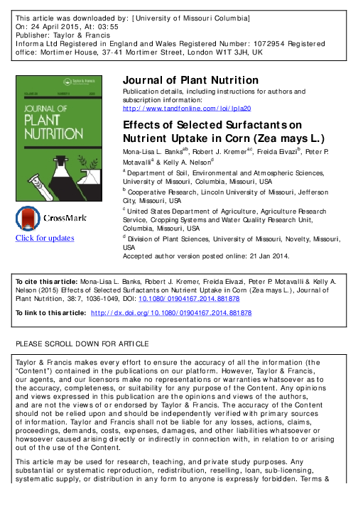 (PDF) Journal of Plant Nutrition Effects of Selected Surfactants on ...