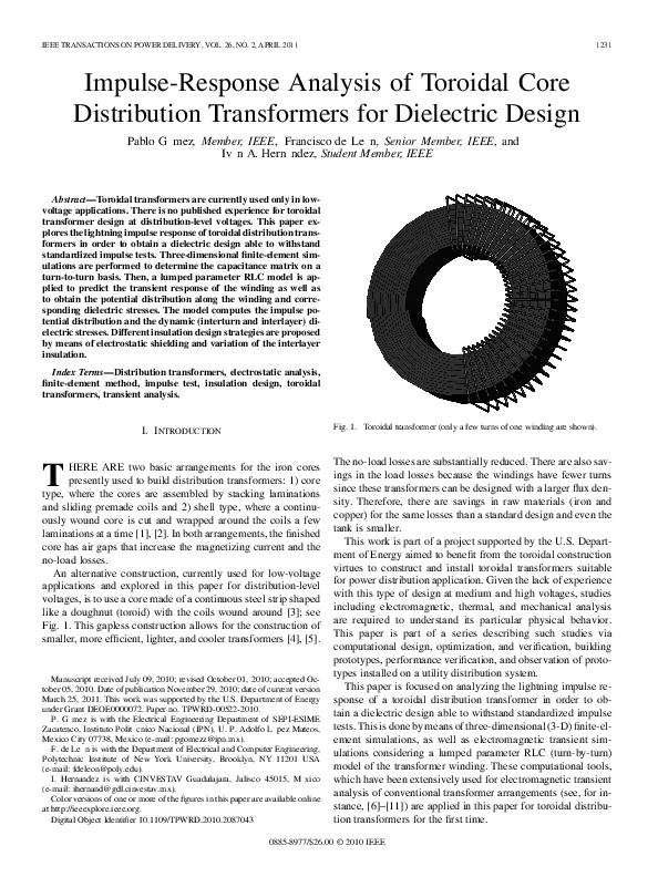 (PDF) Impulse-Response of Toroidal Core Distribution Transformers for ...