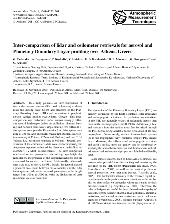 (PDF) Atmospheric Measurement Techniques Inter-comparison of lidar and ceilometer retrievals for ...