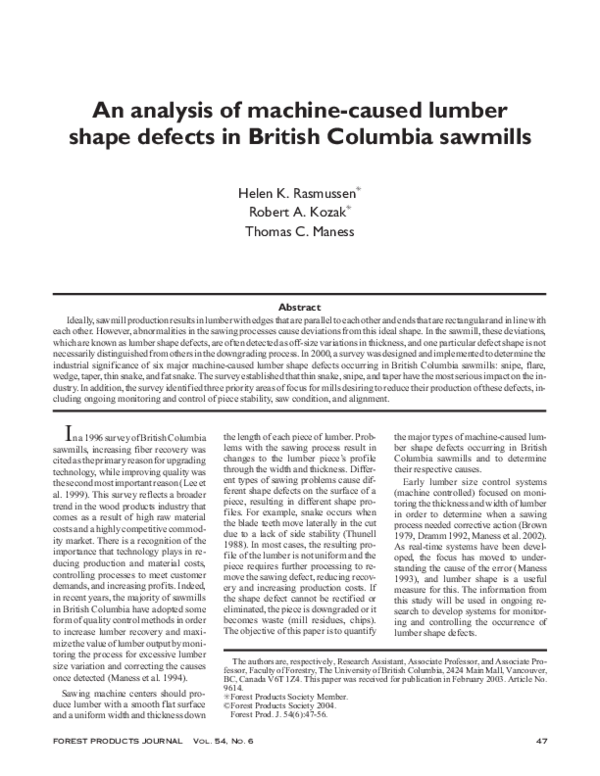 (PDF) An analysis of machine-caused lumber shape defects in British ...