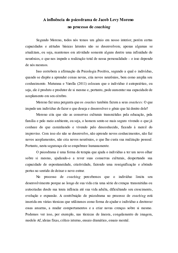 (DOC) A influência do psicodrama de Jacob Levy Moreno no processo de ...