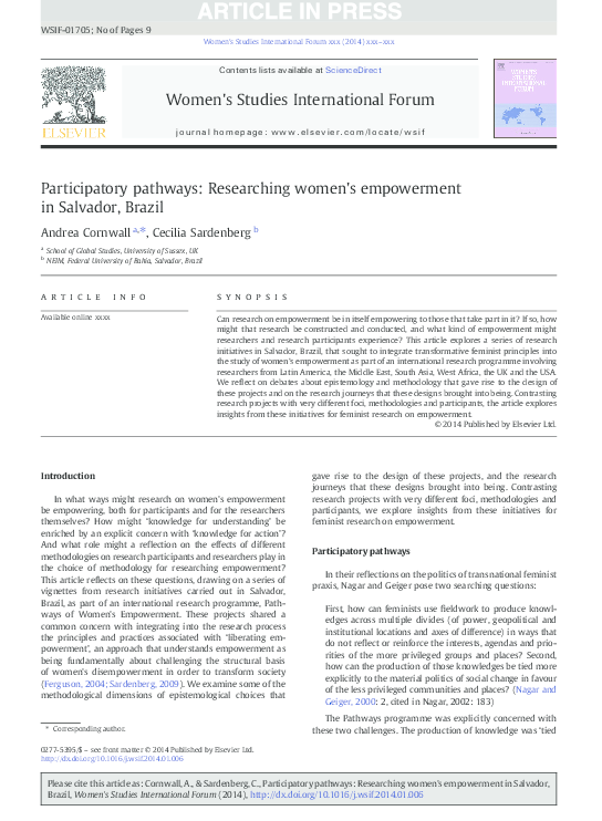 (PDF) Participatory Pathways: Researching Women's Empowerment in ...