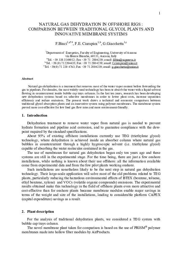 (PDF) NATURAL GAS DEHYDRATION IN OFFSHORE RIGS : COMPARISON BETWEEN ...