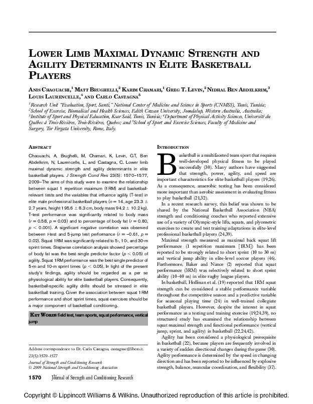 (PDF) Chaouachi JSCR 2009 LOWER LIMB MAXIMAL DYNAMIC STRENGTH AND AGILITY DETERMINANTS IN ELITE ...