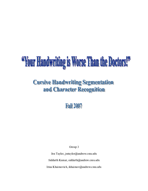 Pdf Cursive Handwriting Segmentation And Character Recognition