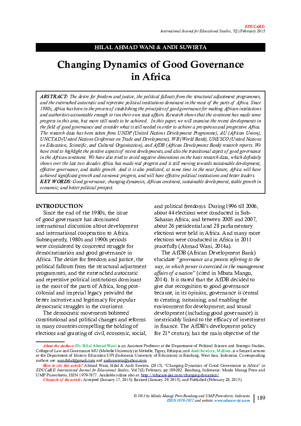 (PDF) Measuring democracy and 'good governance'in Africa: A critique of ...
