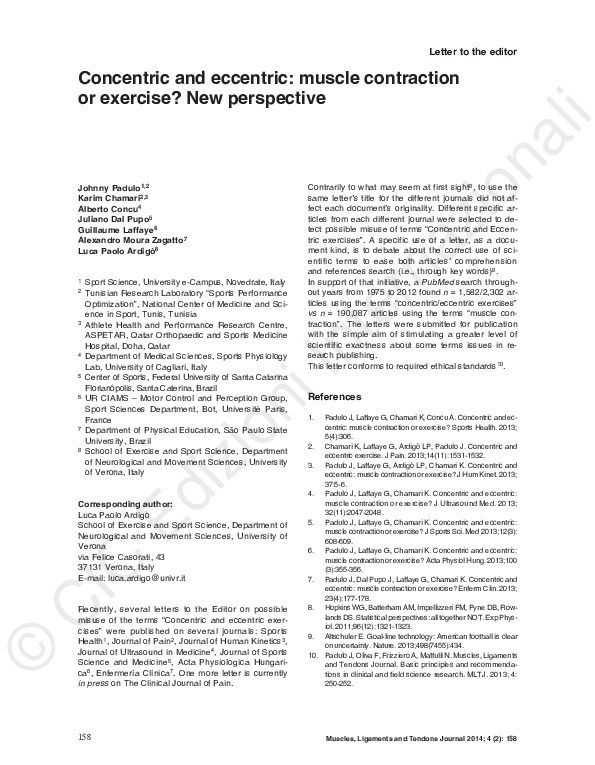 (PDF) PADULO 2014 MLTJ Concentric and eccentric muscle contraction or ...