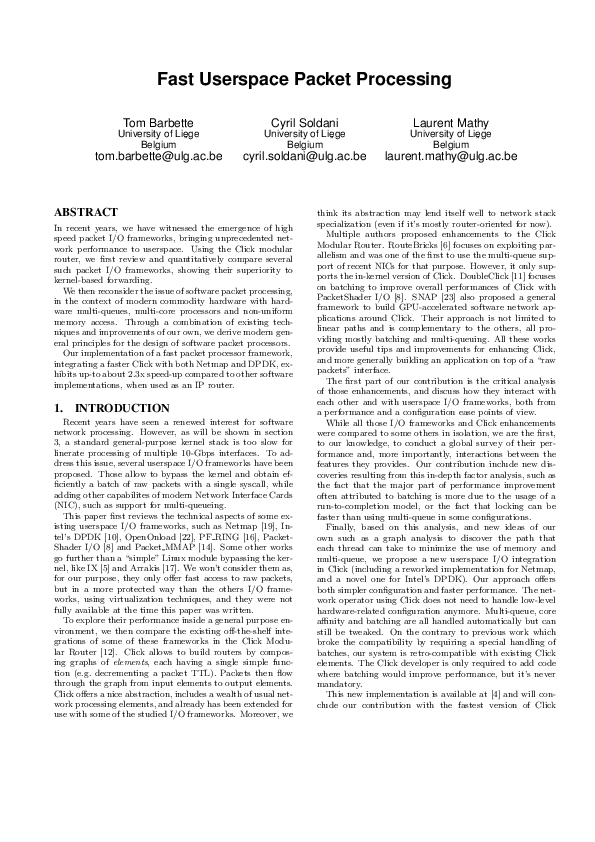 (PDF) Fast Userspace Packet Processing