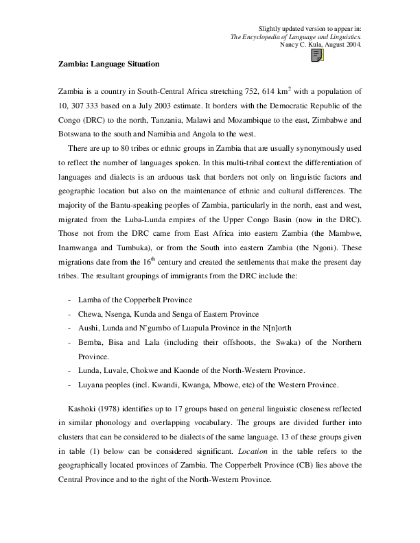 (PDF) Zambia language situation