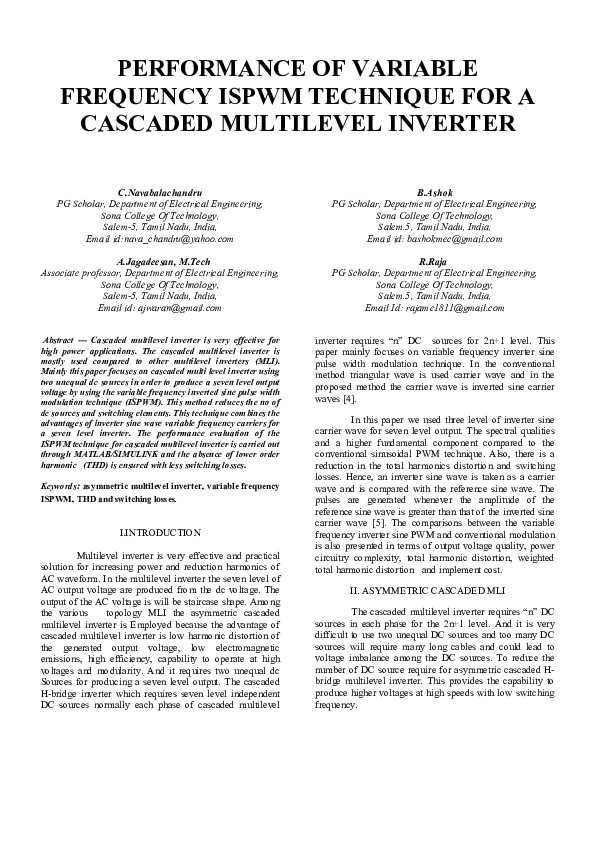 Pdf Performance Of Variable Frequency Ispwm Technique For A Cascaded