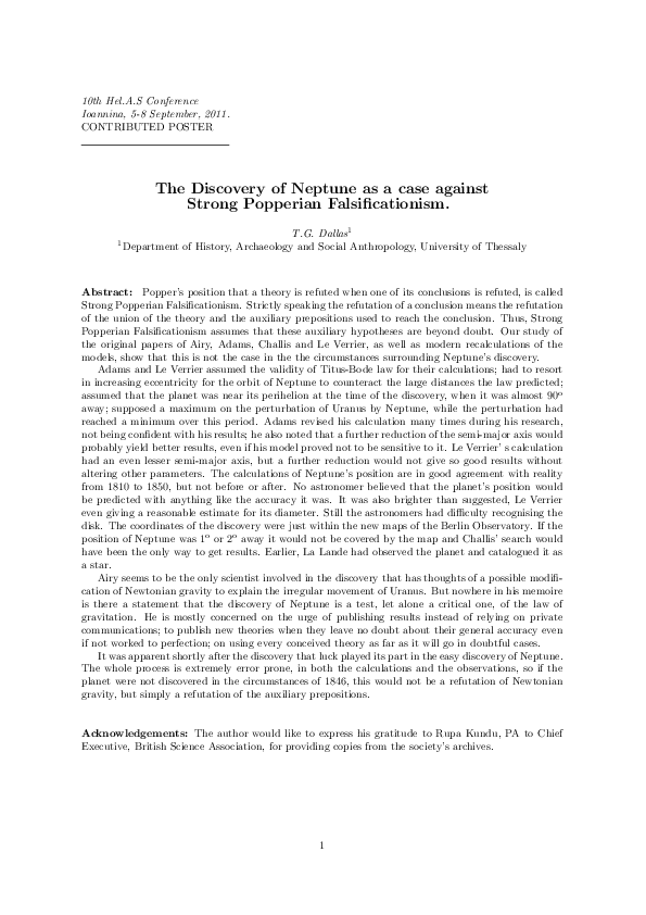 The Discovery of Neptune as a Case Against Strong Popperian ...