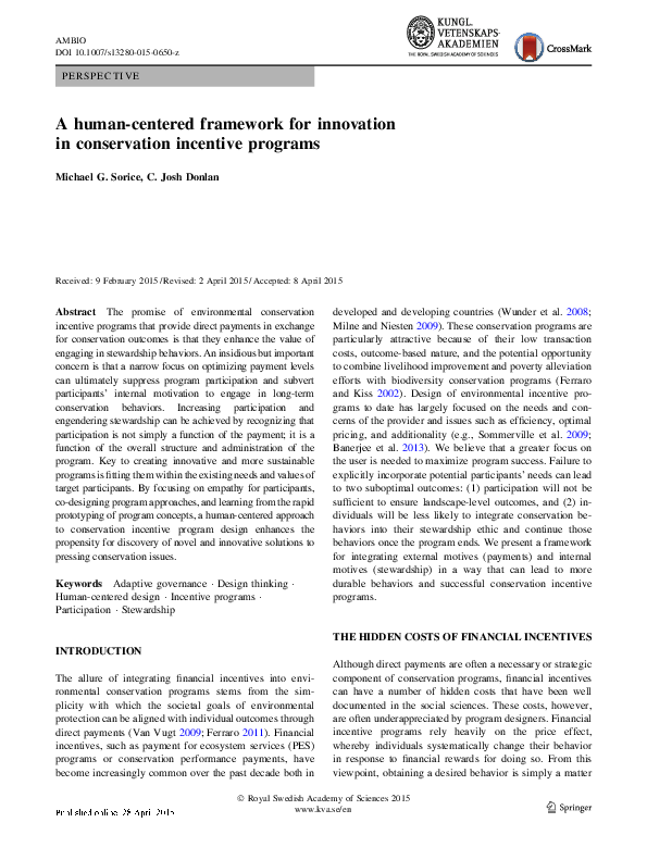 (PDF) A human-centered framework for innovation in conservation incentive programs
