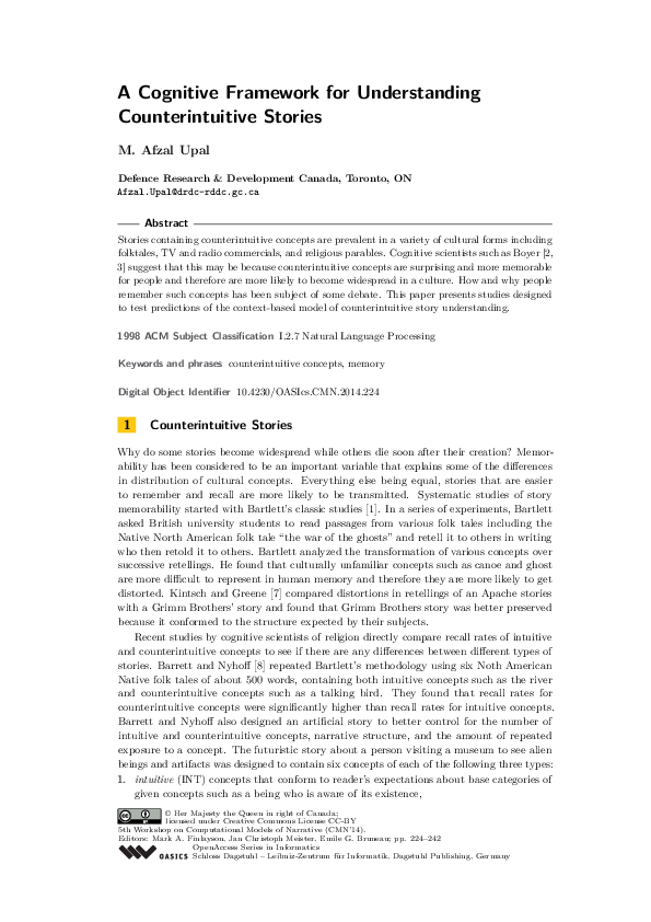(PDF) A Cognitive Framework for Understanding Counterintuitive Stories