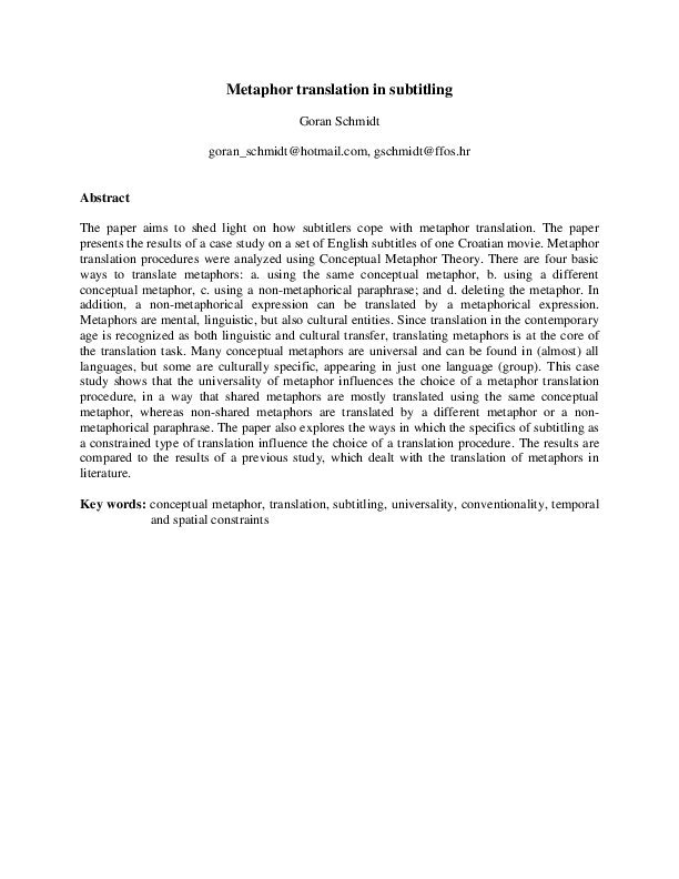 (PDF) Metaphor translation in subtitling