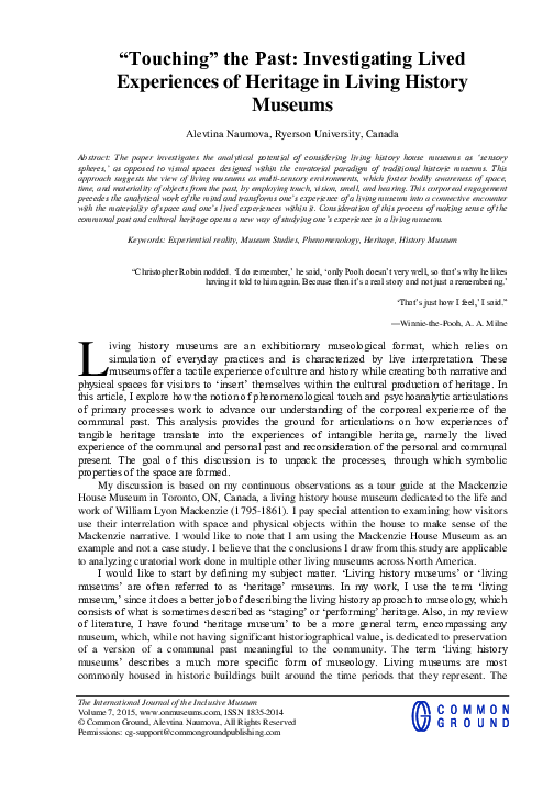 (PDF) “Touching” the Past: Investigating Lived Experiences of Heritage ...