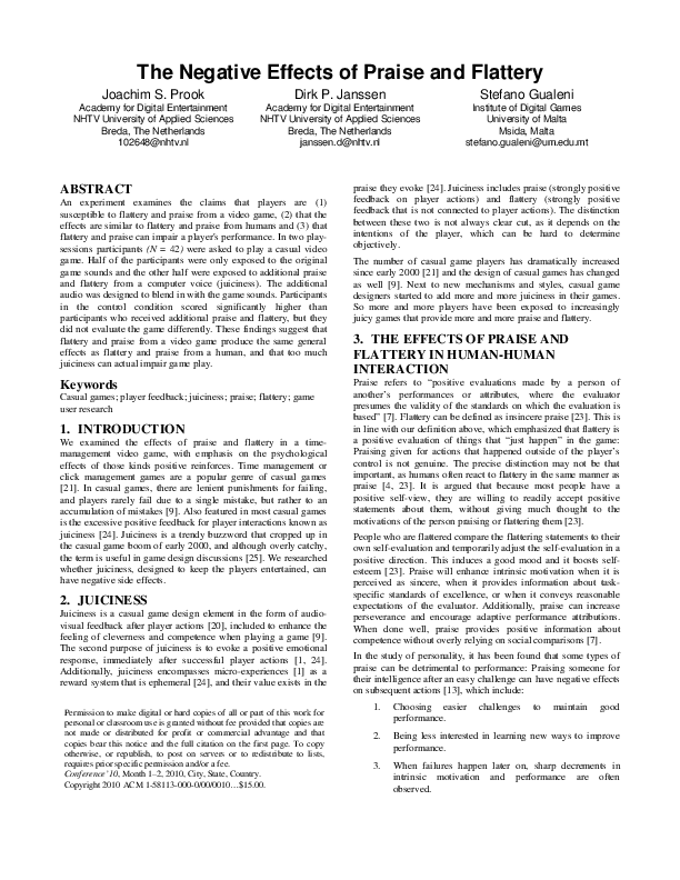 (PDF) The Negative Effects of Praise and Flattery