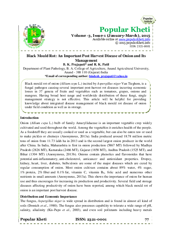 (PDF) Black Mould Rot: An Important Post Harvest Disease of Onion and ...