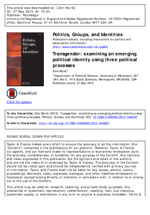 (PDF) "Transgender: examining a new political identity using three ...