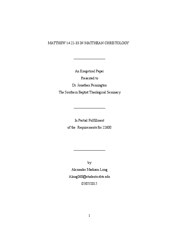 (DOC) MATTHEW 14:22-33 IN MATTHEAN CHRISTOLOGY