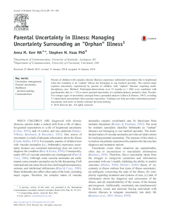 (PDF) Parental Uncertainty in Illness: Managing Uncertainty Surrounding ...