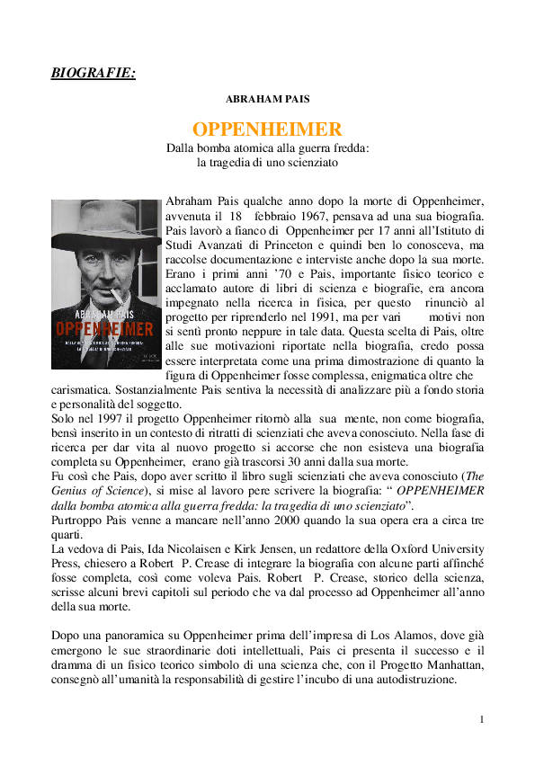 (PDF) Biografia su Oppenheimer
