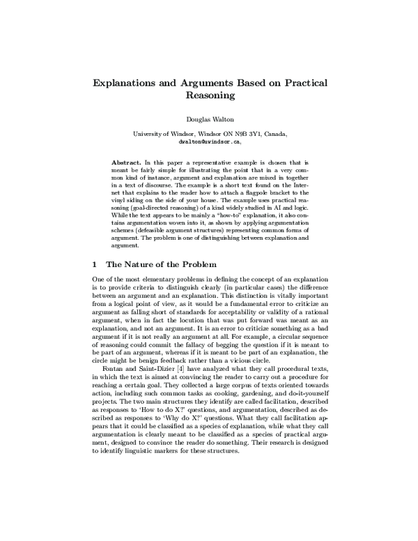 Pdf Explanations And Arguments Based On Practical Reasoning