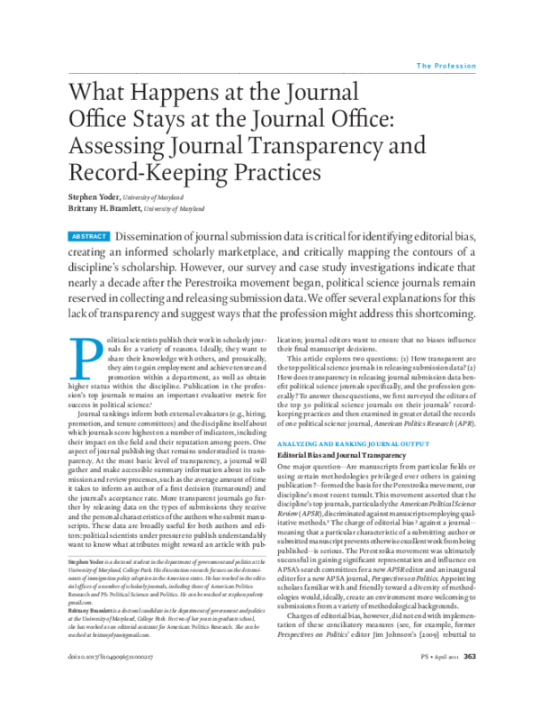 (PDF) What Happens at the Journal Office Stays at the Journal Office ...