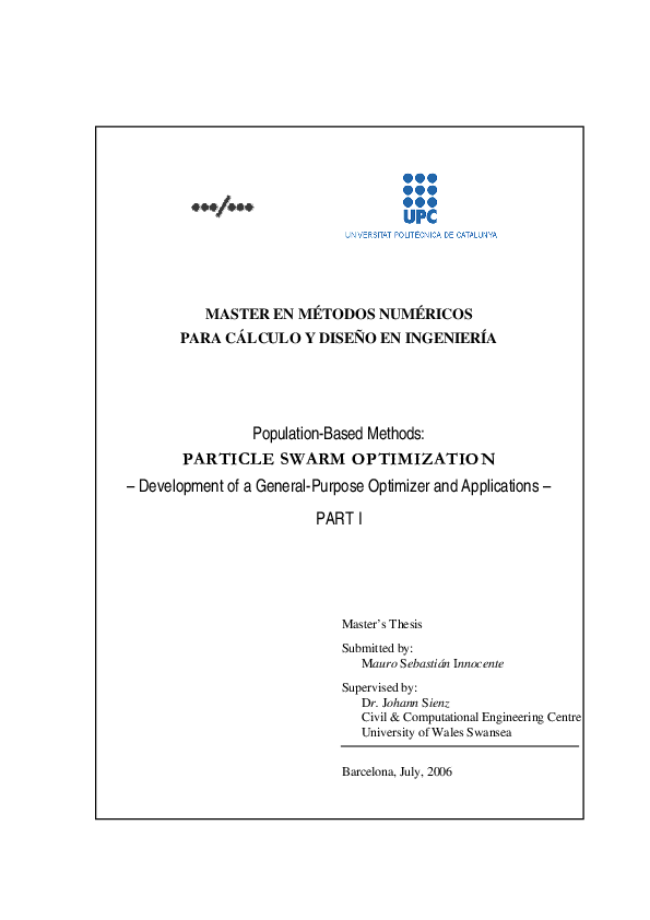 (PDF) (2006) Population-Based Methods: Particle Swarm Optimization. Development of a General ...
