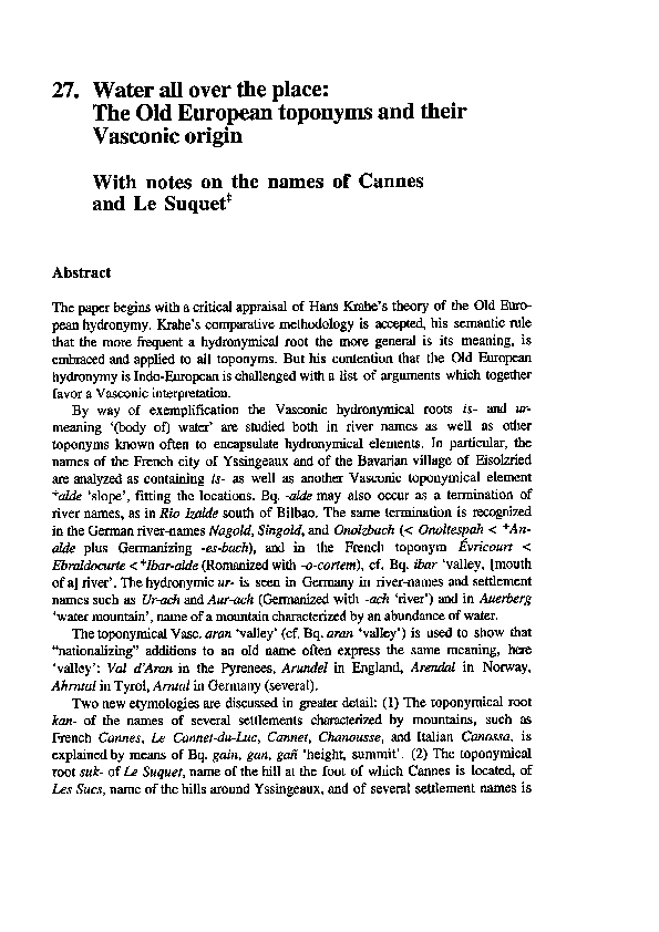 (PDF) Water all over the place: The Old European toponyms and their ...