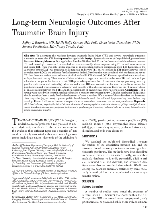 (PDF) Long-term Neurologic Outcomes After Traumatic Brain Injury