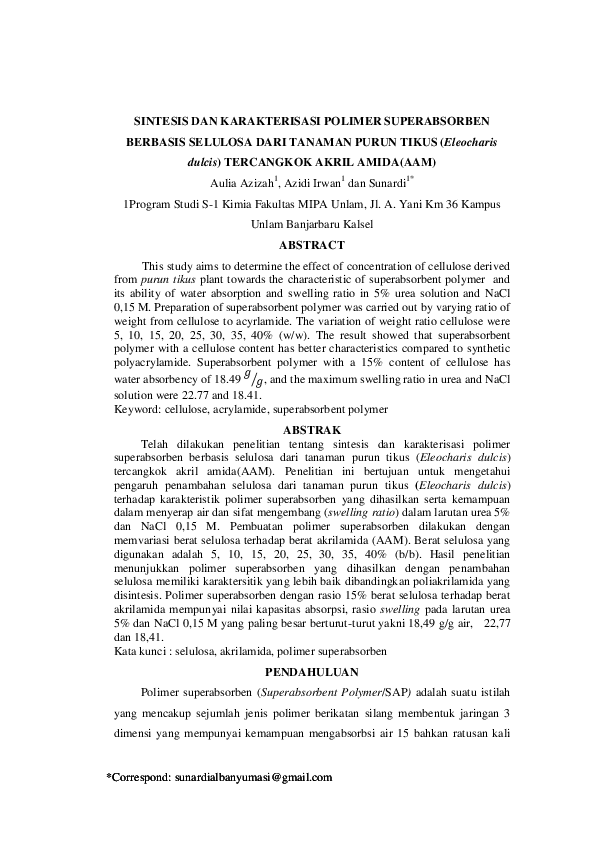 (PDF) Synthesis and characterization superabsorben polymer cellulose ...