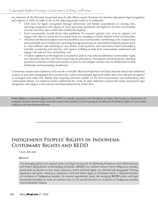 (PDF) Indigenous Peoples' Rights in Indonesia: Customary Rights and REDD
