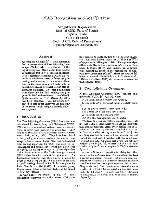 (PDF) TAL Recognition in O(M(n»)) Time