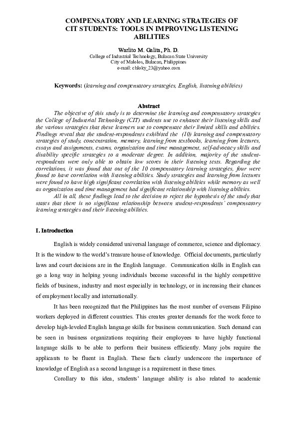 (DOC) COMPENSATORY AND LEARNING STRATEGIES OF CIT STUDENTS: TOOLS IN ...