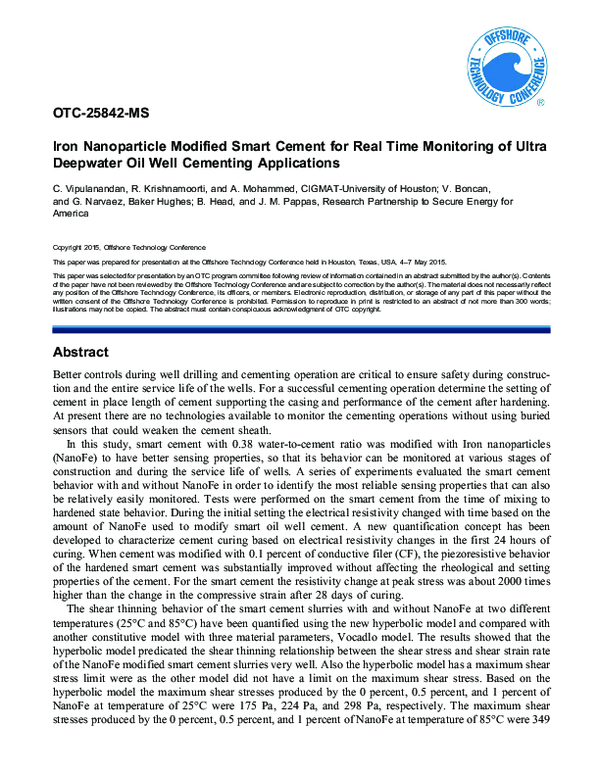 (PDF) iron nanoparticle modified smart cement for real time monitoring ...