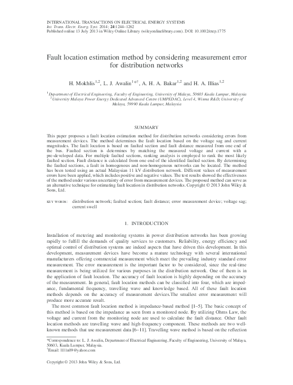 Pdf Fault Location Estimation Method By Considering Measurement Error
