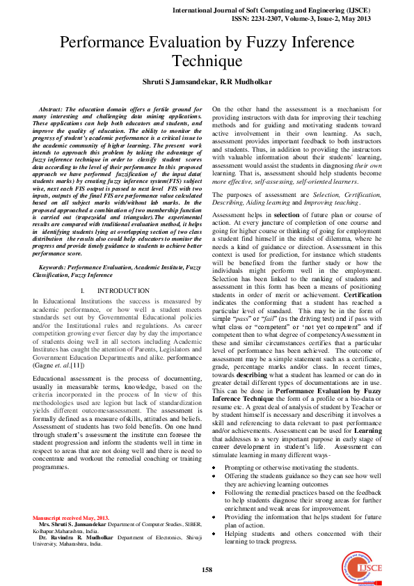 Pdf Performance Evaluation By Fuzzy Inference Technique