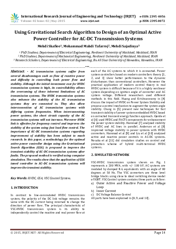 Pdf Irjet Using Gravitational Search Algorithm To Design Of An Optimal Active Power Controller