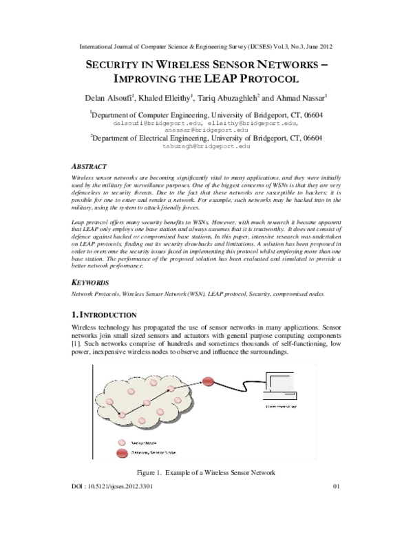 (PDF) SECURITY IN WIRELESS SENSOR NETWORKS – IMPROVING THE LEAP PROTOCOL