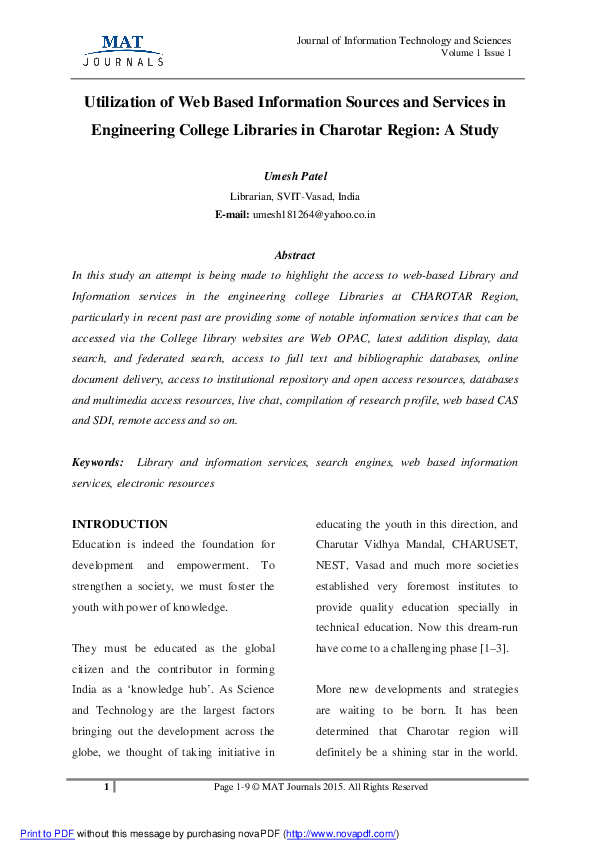 (PDF) Utilization of Web Based Information Sources and Services in Engineering College Libraries ...