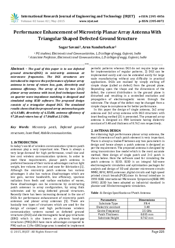 (PDF) IRJET-Performance Enhancement of Microstrip Planar Array Antenna With Triangular Shaped ...