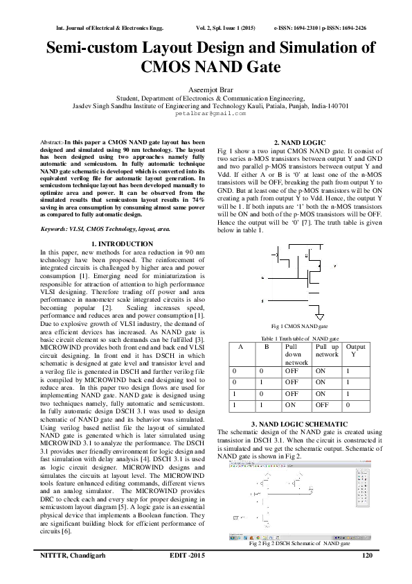 Pdf Semi Custom Layout Design And Simulation Of Cmos Nand Gate