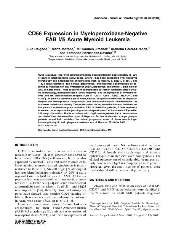 (PDF) CD56 expression in myeloperoxidase-negative FAB M5 acute myeloid ...