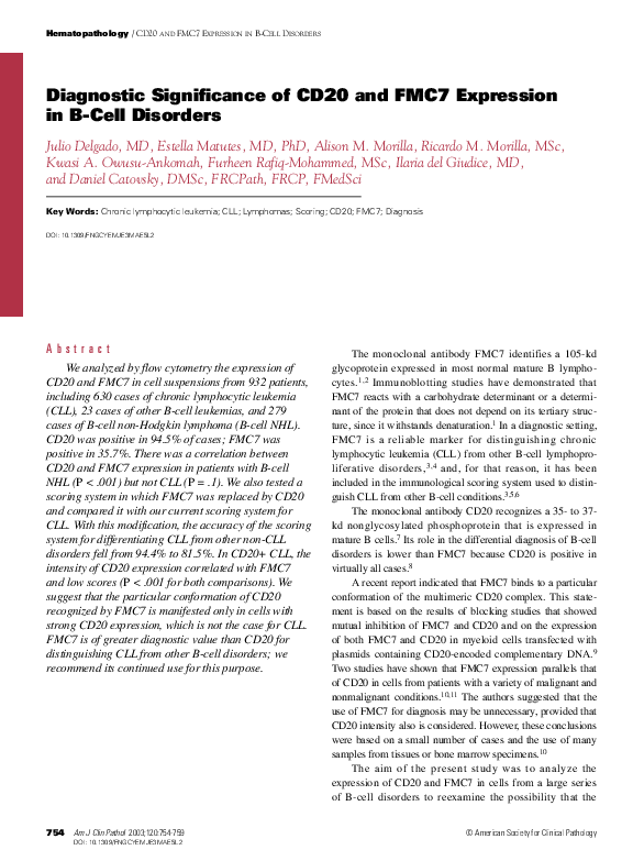 (PDF) Diagnostic Significance of CD20 and FMC7 Expression in B-Cell ...