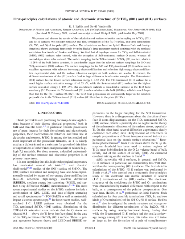 Pdf First Principles Calculations Of Atomic And Electronic Structure