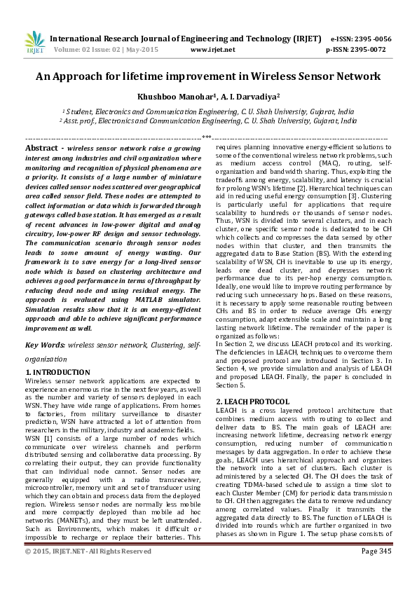 (PDF) IRJET-An Approach for lifetime improvement in Wireless Sensor Network | IRJET Journal ...