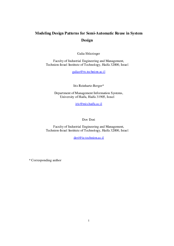(PDF) Modeling Design Patterns for Semi-Automatic Reuse in System Design
